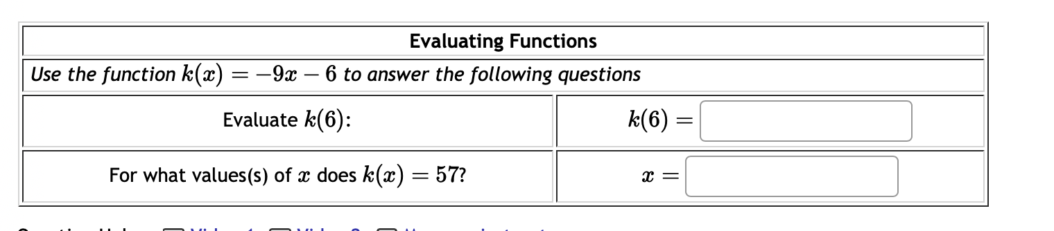 Solved Evaluating Functions Use the function k(x)=−9x−6 to | Chegg.com