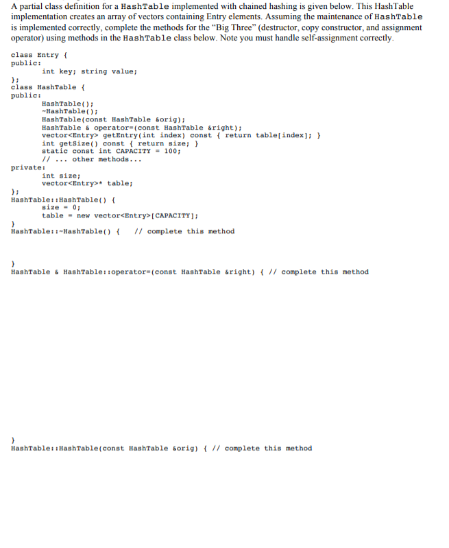 Solved A partial class definition for a HashTable | Chegg.com