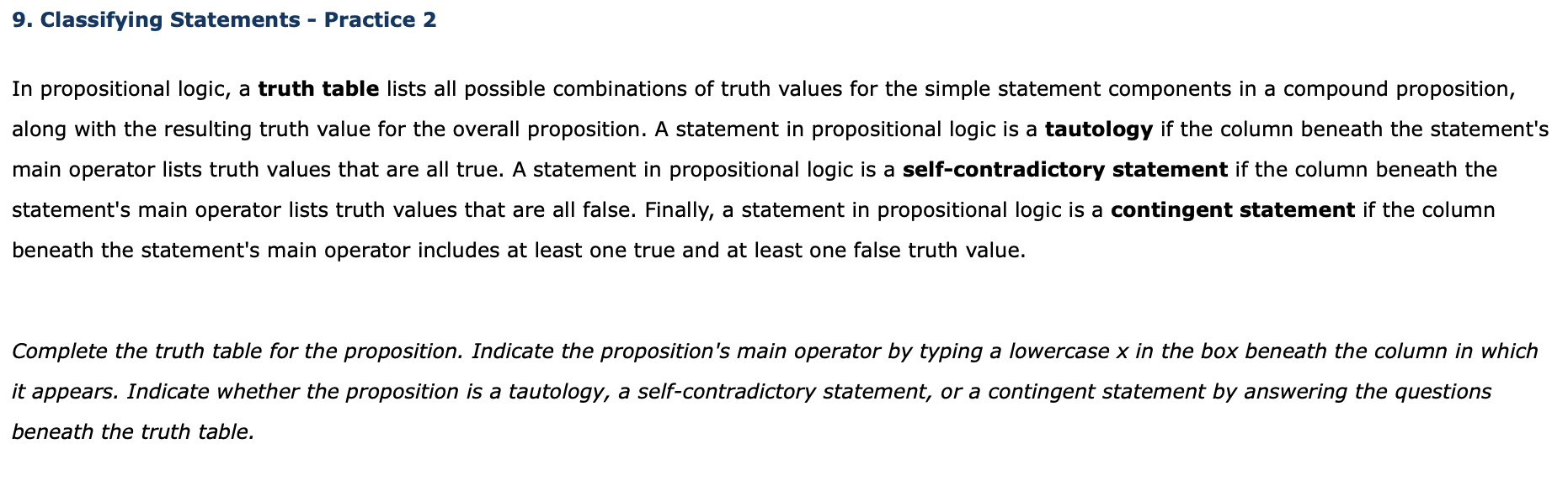 statement's main operator lists truth values that are | Chegg.com
