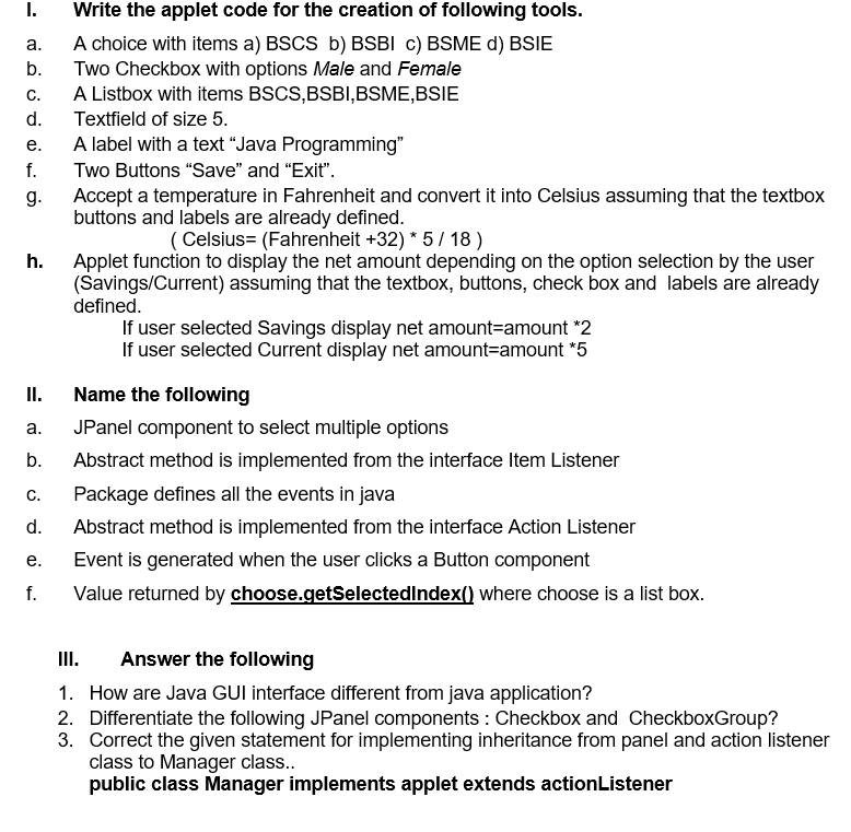 Solved 1. a. b. C. d. e. f. g. h. Write the applet code for | Chegg.com