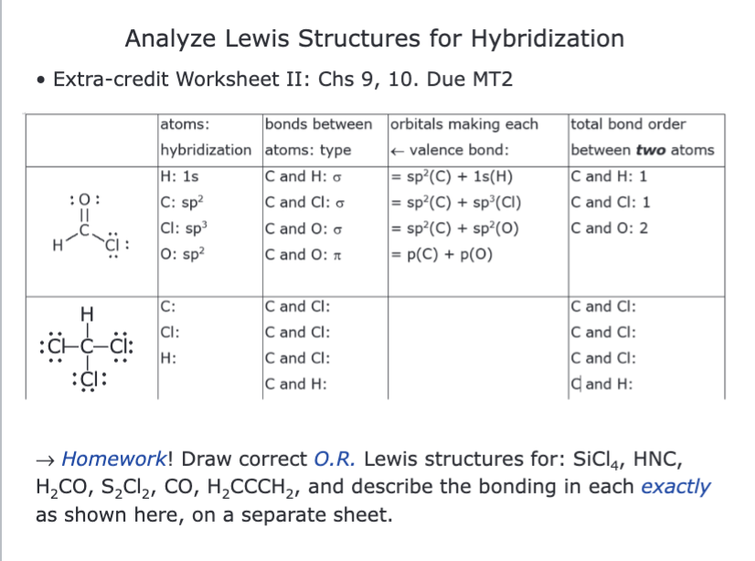 Solved Analyze Lewis Structures for Hybridization • | Chegg.com