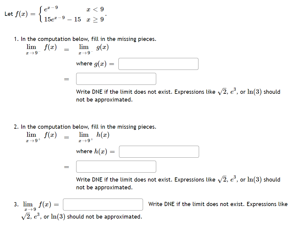 Solved Determine the following limits. Enter DNE if a limit | Chegg.com