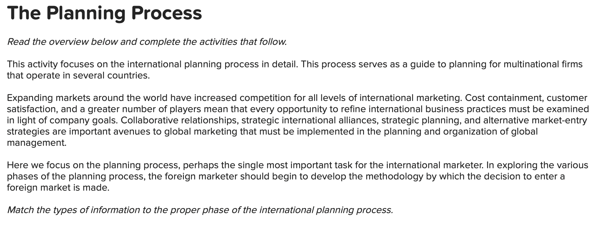 Solved The Planning Process Read the overview below and | Chegg.com