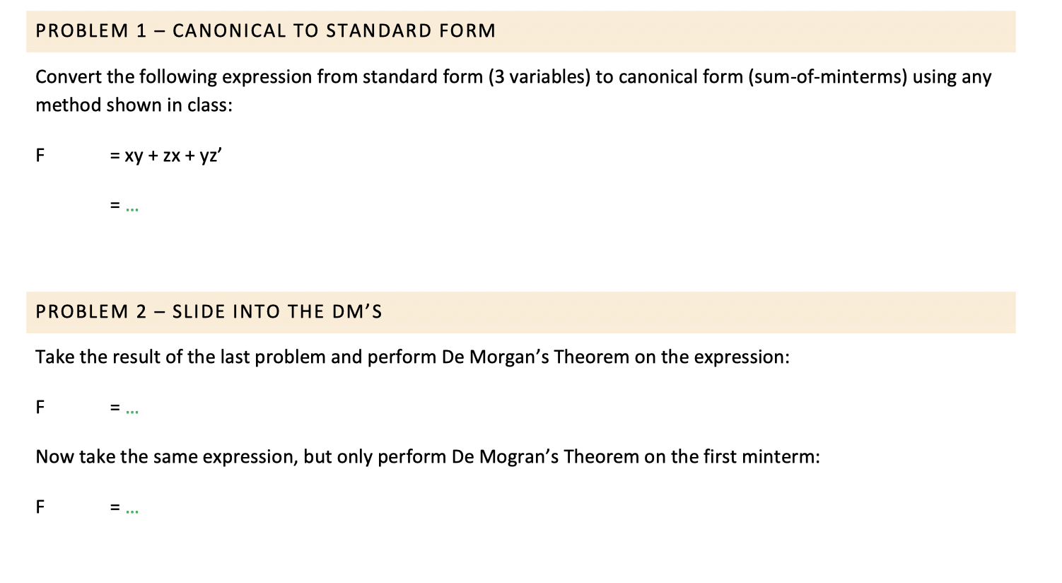 Solved PROBLEM 1 CANONICAL TO STANDARD FORM Convert the | Chegg.com