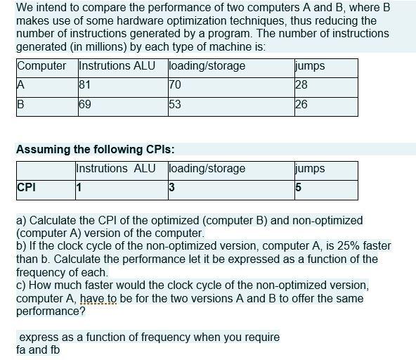 Solved We intend to compare the performance of two computers | Chegg.com
