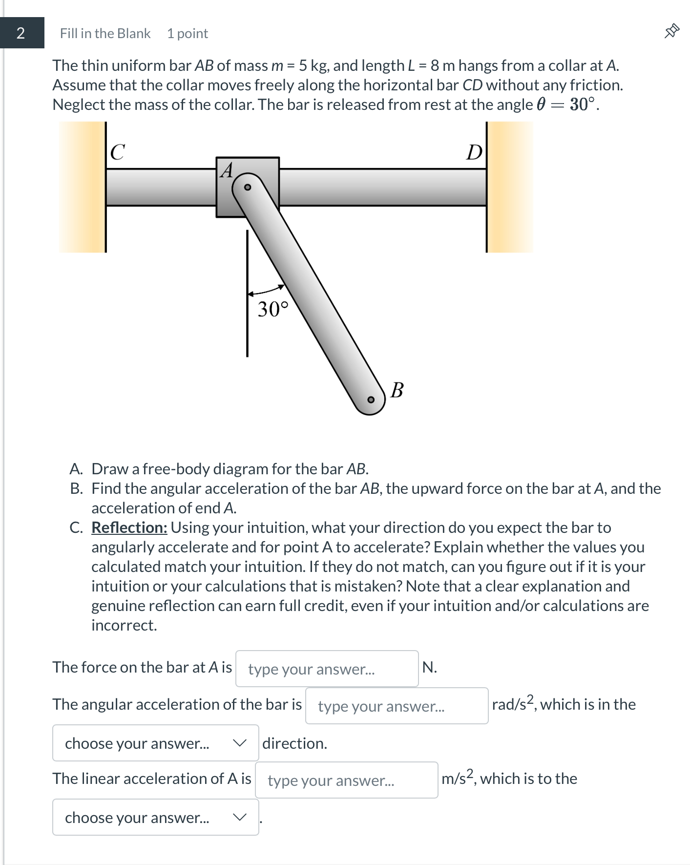Solved The thin uniform bar \( ﻿A B \) ﻿of mass \( | Chegg.com