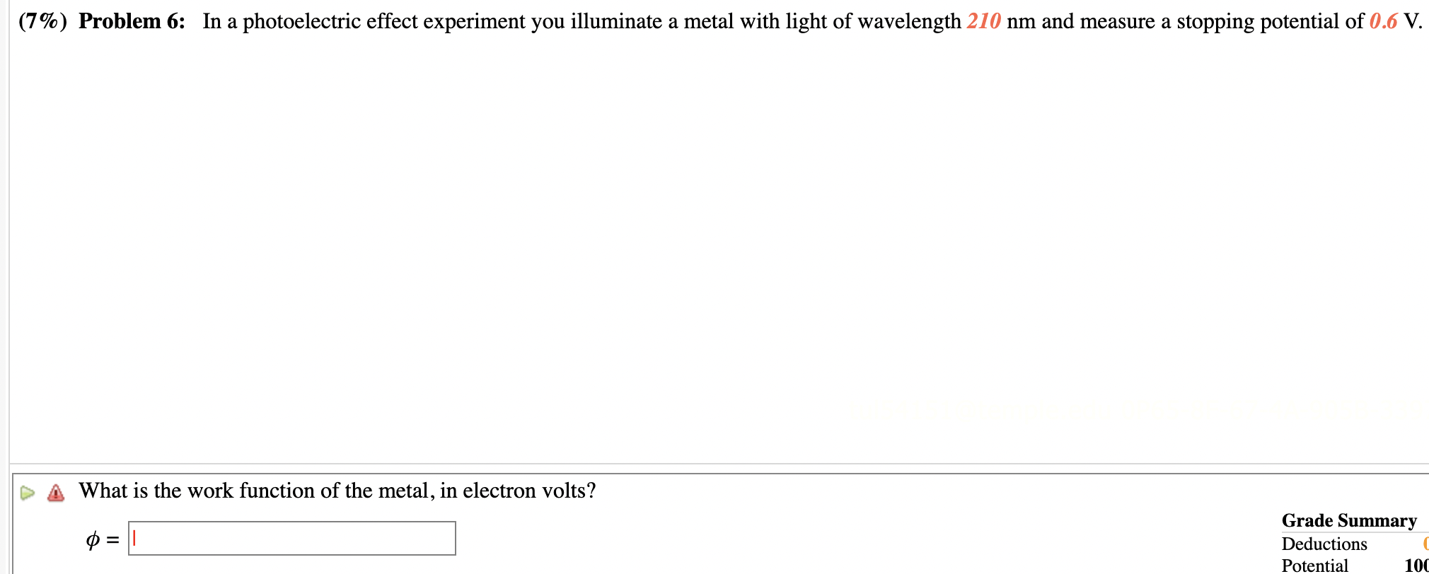 Solved (7%) Problem 6: In a photoelectric effect experiment | Chegg.com