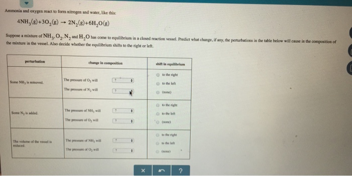 Solved Ammonia and oxygen react to form nitrogen and water, | Chegg.com