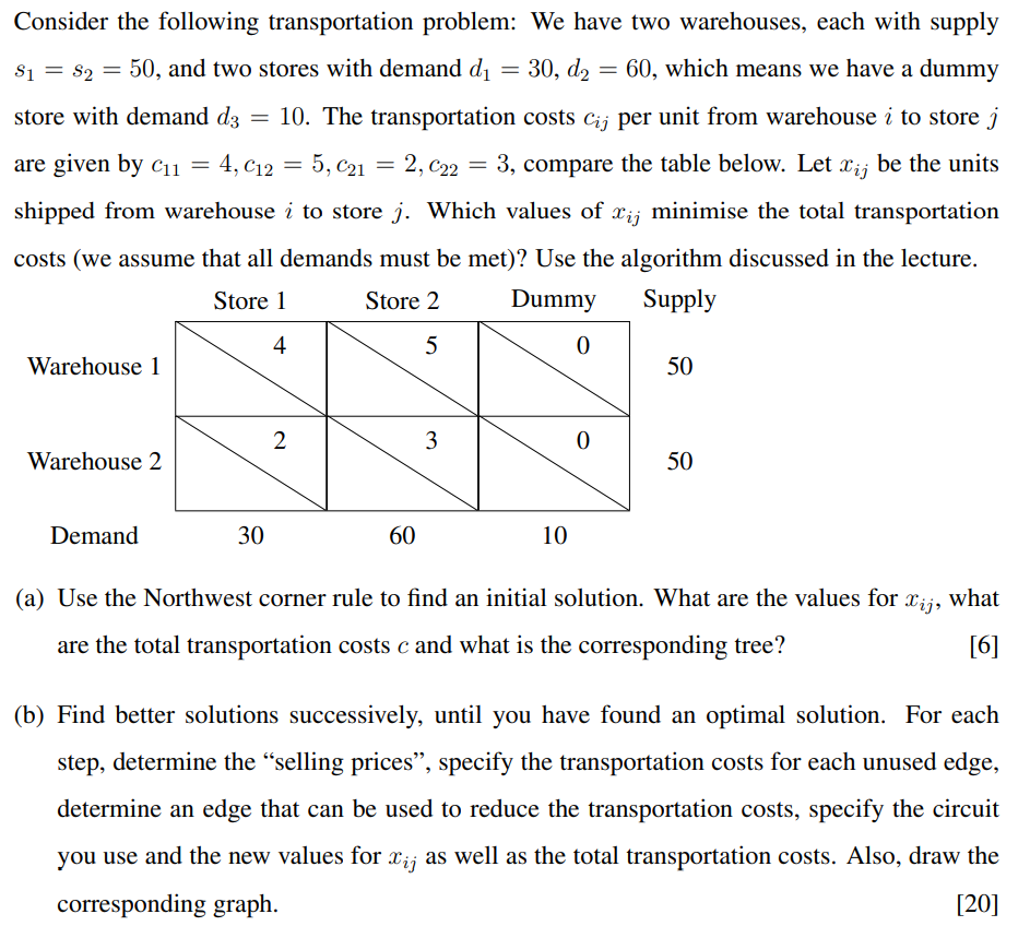 Solved Consider the following transportation problem: We | Chegg.com
