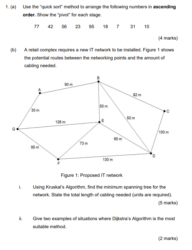 Solved 1. (a) Use the "quick sort" method to arrange the | Chegg.com
