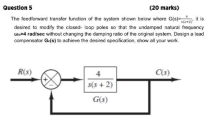 Solved Question 5 (20 marks) The feedforward transfer | Chegg.com