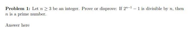 Solved Problem 1: Let n≥3 be an integer. Prove or disprove: | Chegg.com