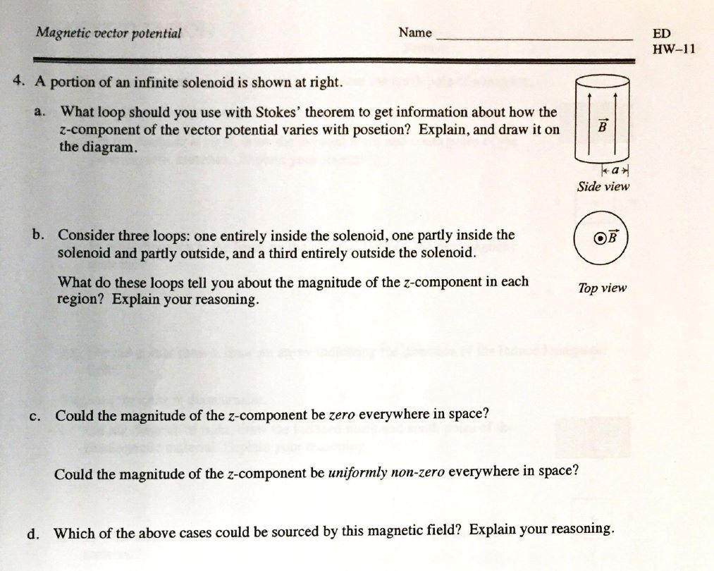 Magnetic vector potential Name ED Hw-11 4. A portion | Chegg.com