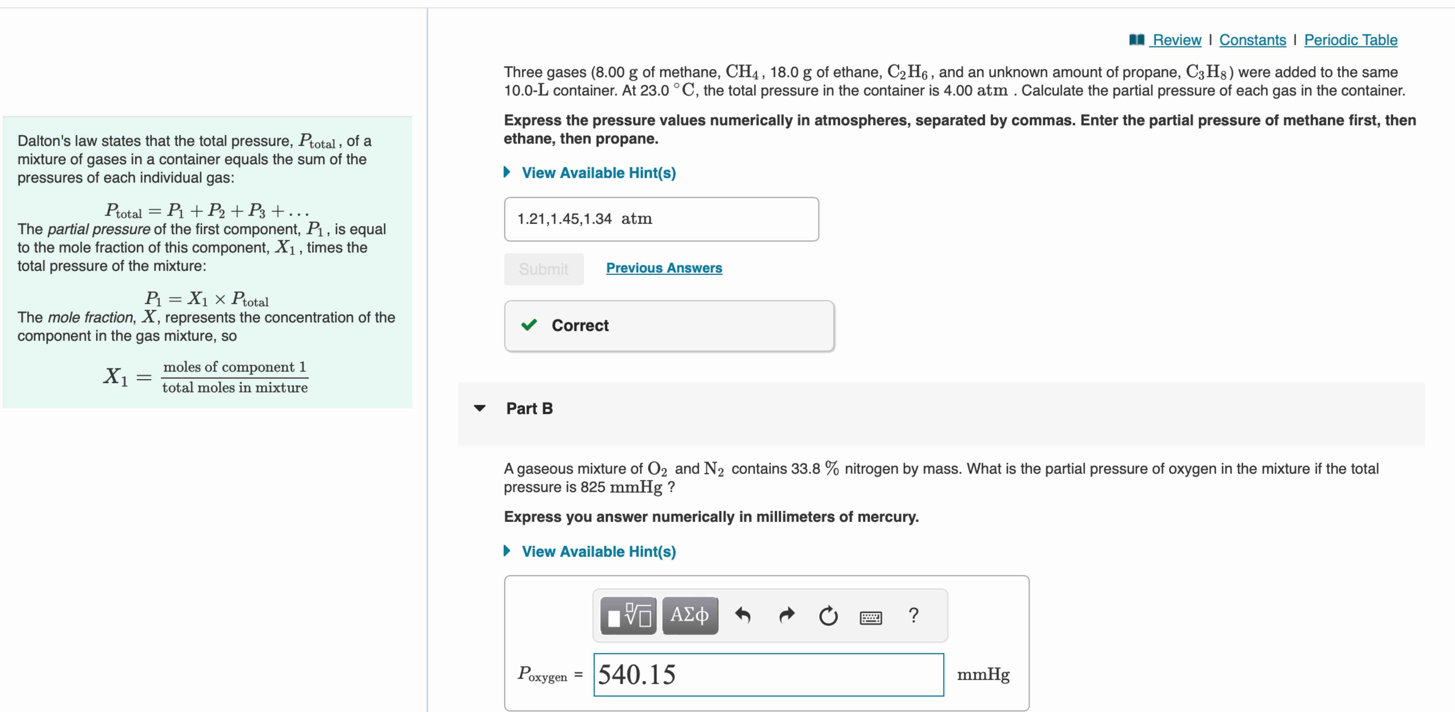 Solved Part BA gaseous mixture of O2 ﻿and N2 ﻿contains 33.8% | Chegg.com