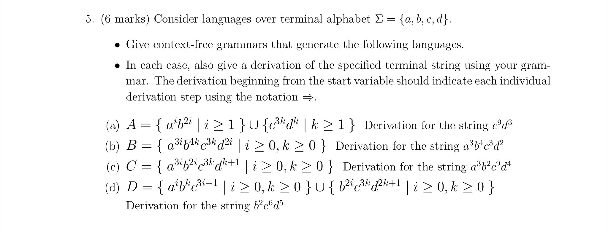 Solved 5. (6 marks) Consider languages over terminal | Chegg.com