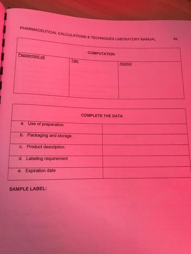 PHARMACEUTICAL CALCULATIONS TECHNIQUES LABORATORY Chegg