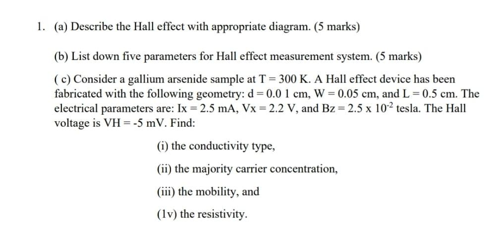 Solved 1. (a) Describe the Hall effect with appropriate | Chegg.com
