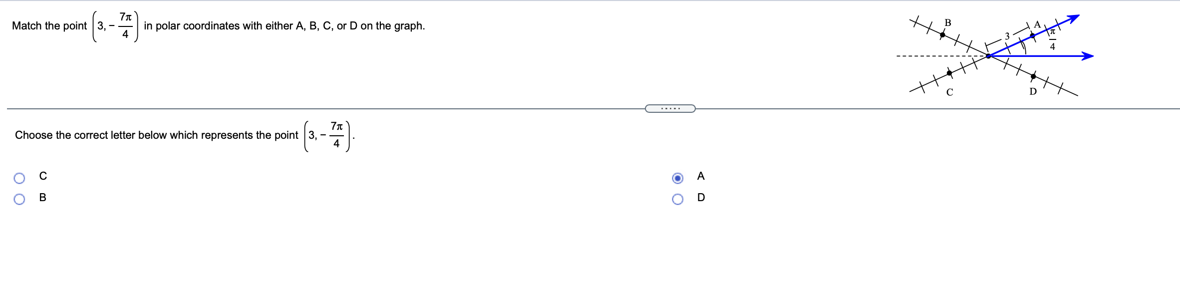 Solved Match the point (3, -7pi/4) in polar coordinates with | Chegg.com