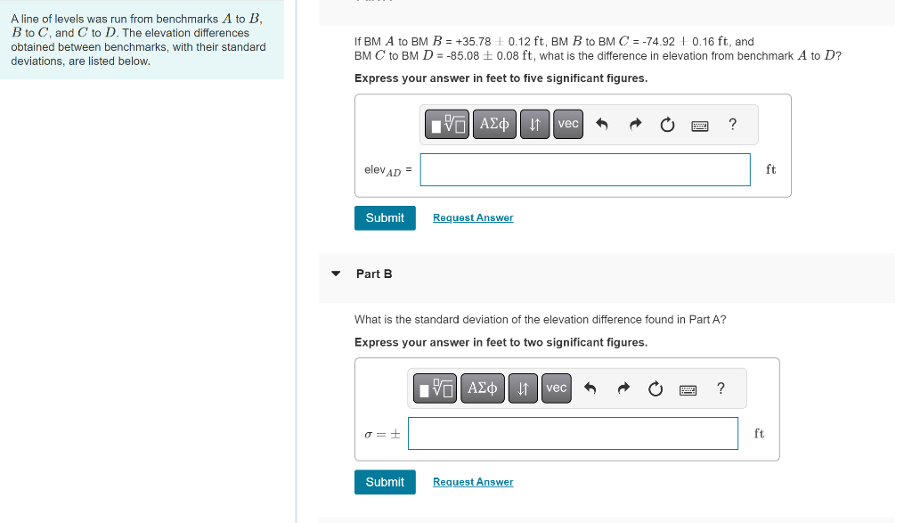 Solved A line of levels was run from benchmarks A to B, B to | Chegg.com