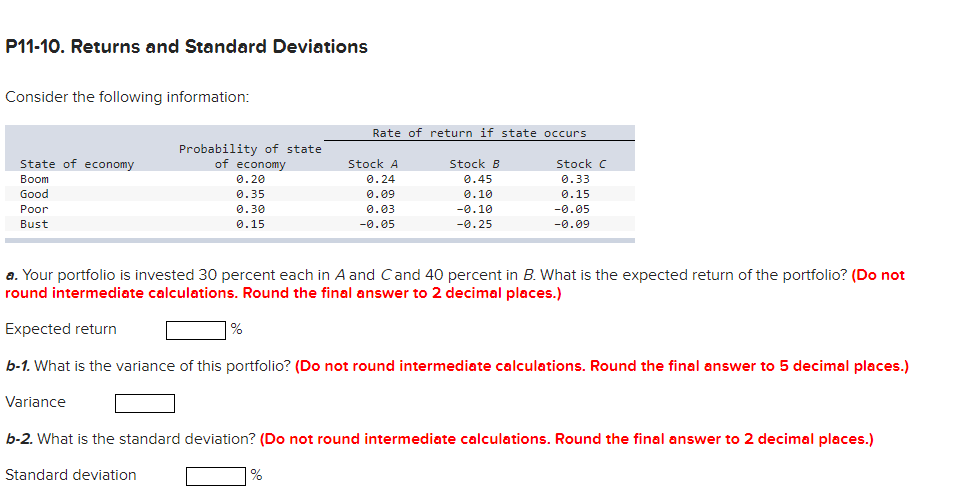 Solved P11-10. Returns and Standard Deviations Consider the | Chegg.com
