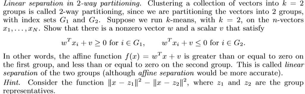 Solved Linear separation in 2-way partitioning. Clustering a | Chegg.com