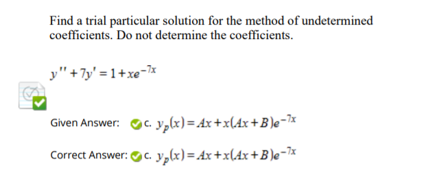 Solved Find a trial particular solution for the method of | Chegg.com