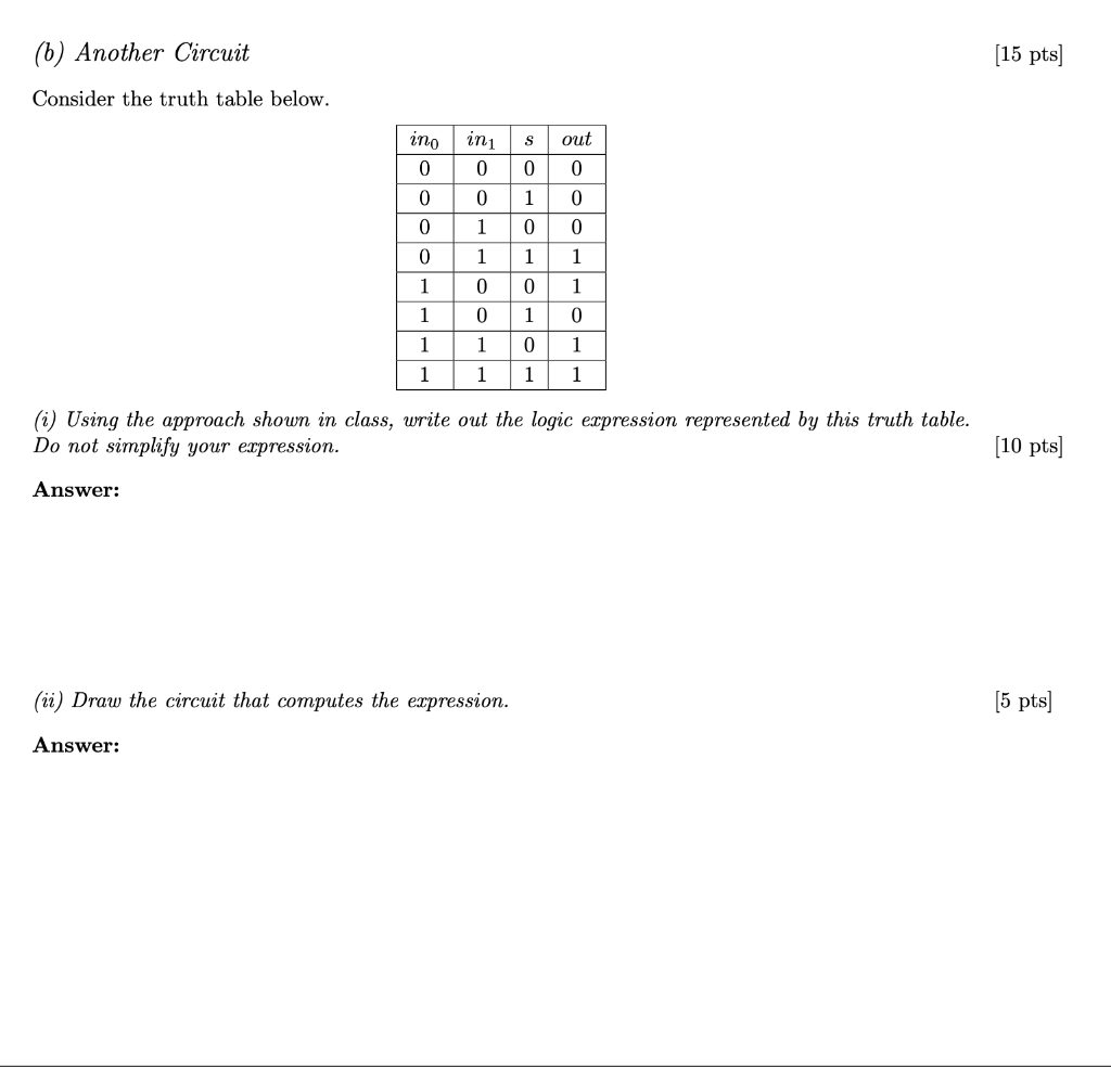 Solved Problem 1: Circuits from Truth Tables [Total 30 pts] | Chegg.com