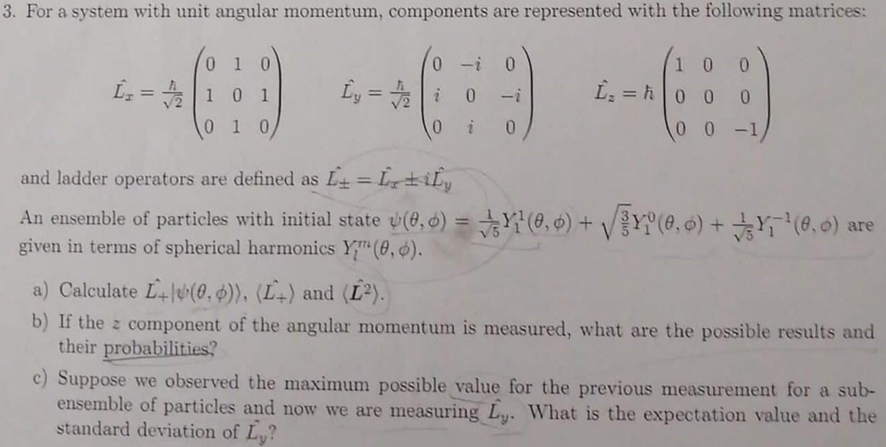 Solved For a system with unit angular momentum, components | Chegg.com
