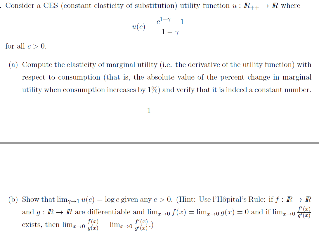 Solved . Consider a CES (constant elasticity of | Chegg.com