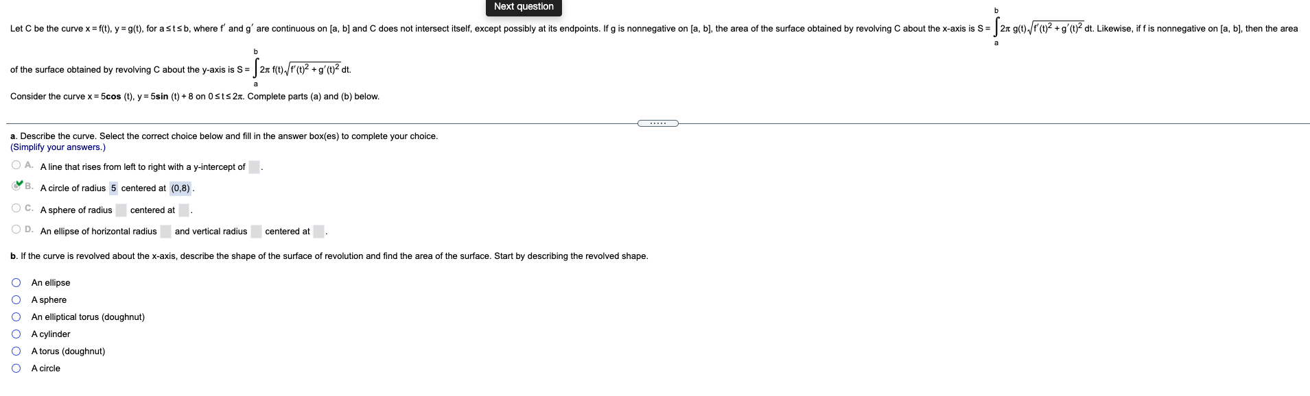 Solved Next question Let C be the curve x= f(t), y = g(t), | Chegg.com