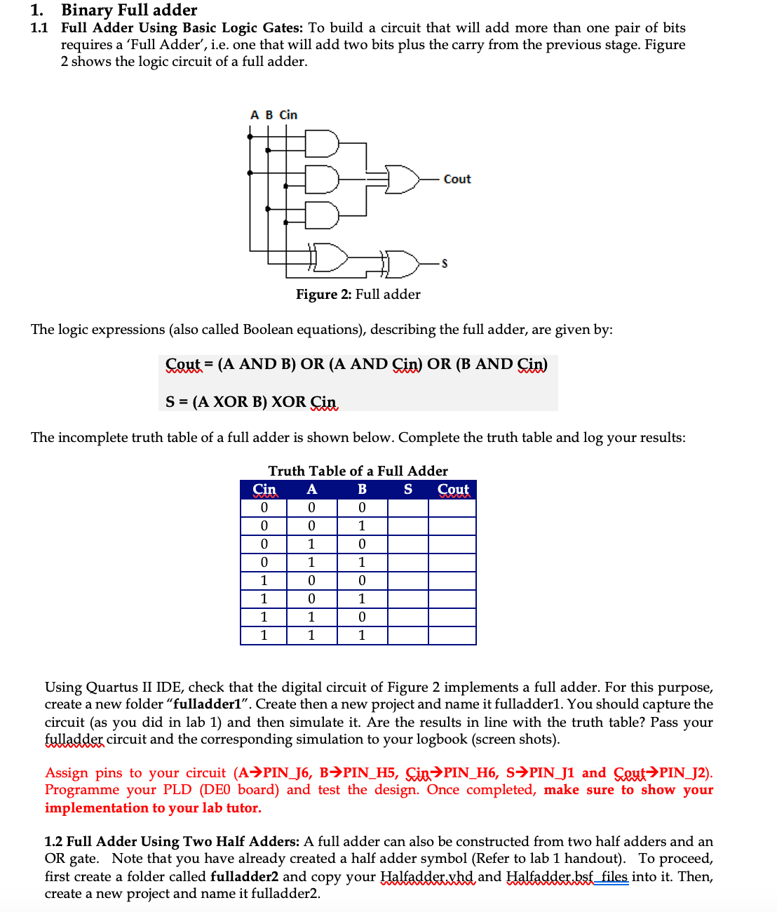 Solved 1. Binary Full adder 1.1 Full Adder Using Basic Logic | Chegg.com