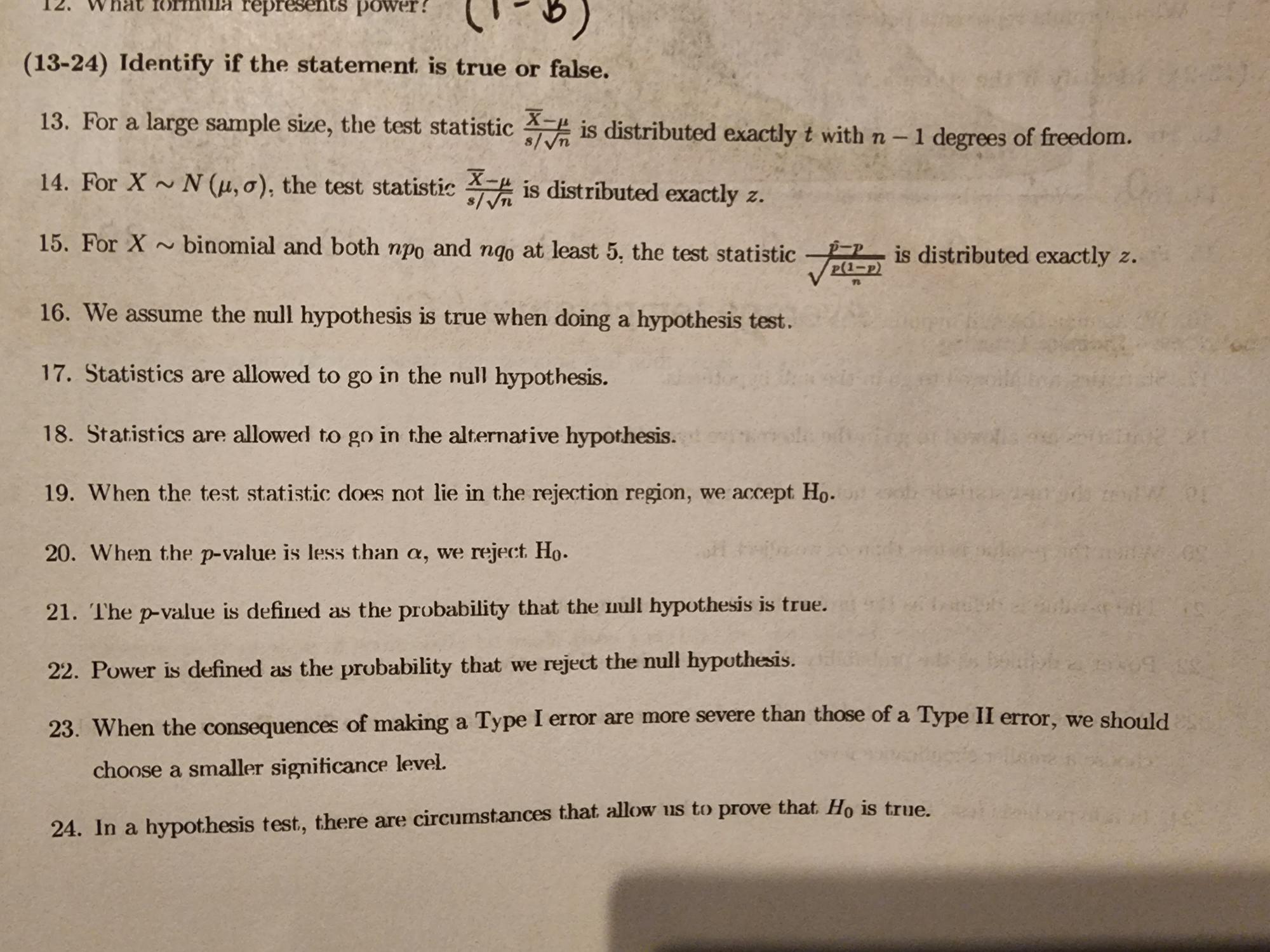 Solved (13-24) Identify if the statement is true or false. | Chegg.com
