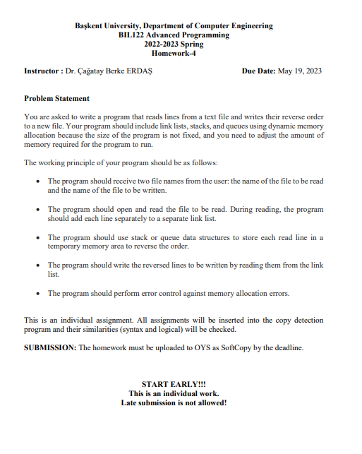 Solved BIL122 Advanced Programming 2022-2023 Spring | Chegg.com