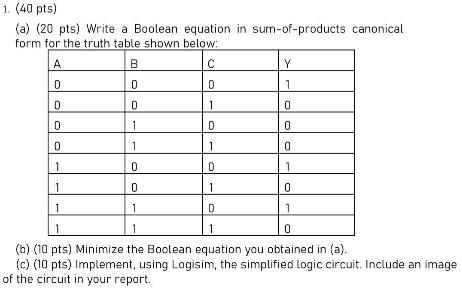 Solved (a) (20 pts) Write a Boolean equation in | Chegg.com