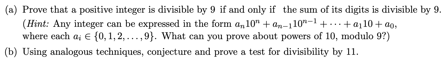 Solved (a) Prove that a positive integer is divisible by 9 | Chegg.com