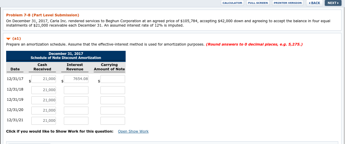 Solved CALCULATOR FULL SCREEN PRINTER VERSION BACK NEXT | Chegg.com