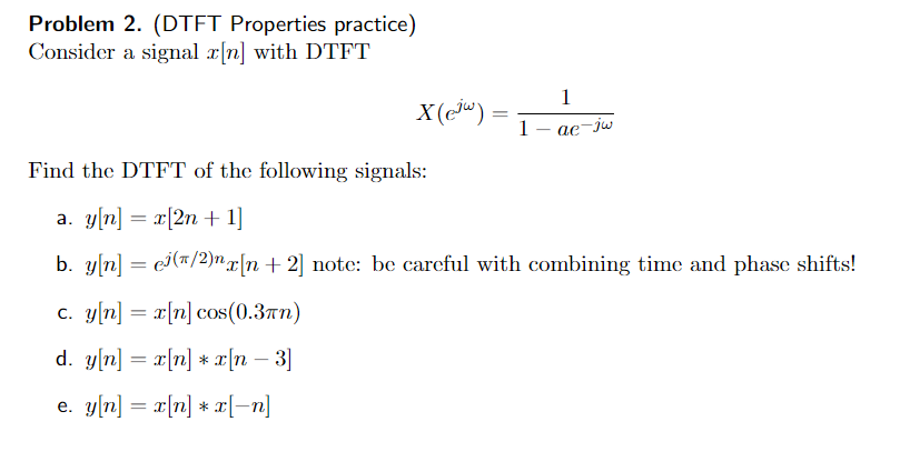 Solved Problem 2. (DTFT Properties practice) Consider a | Chegg.com