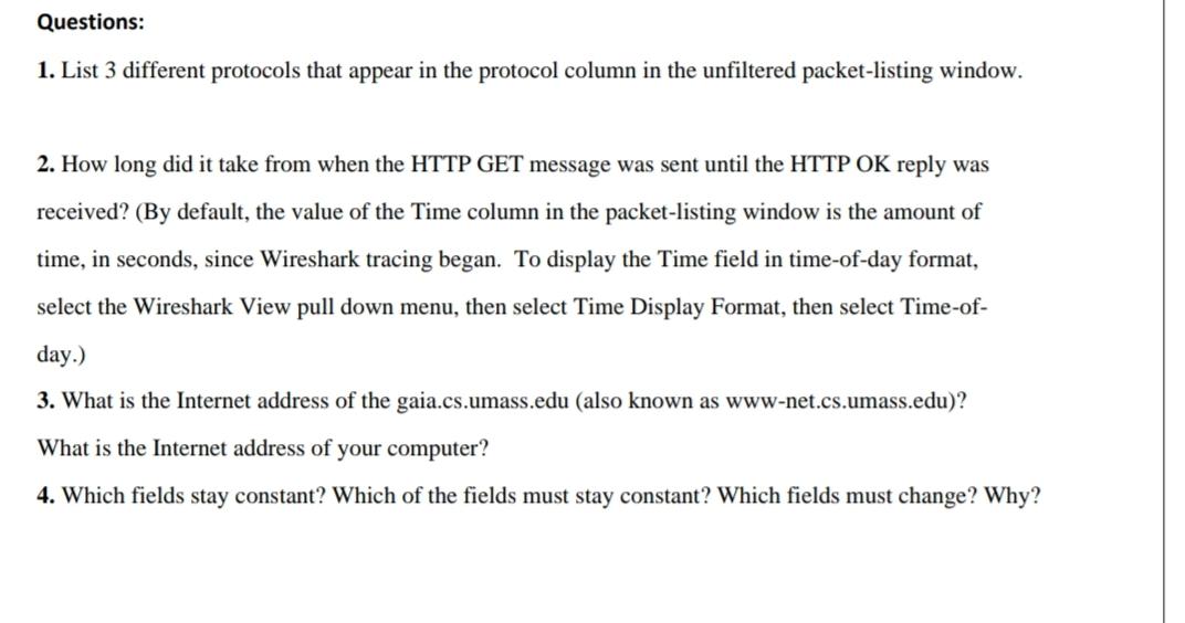 Solved 1. List 3 different protocols that appear in the | Chegg.com
