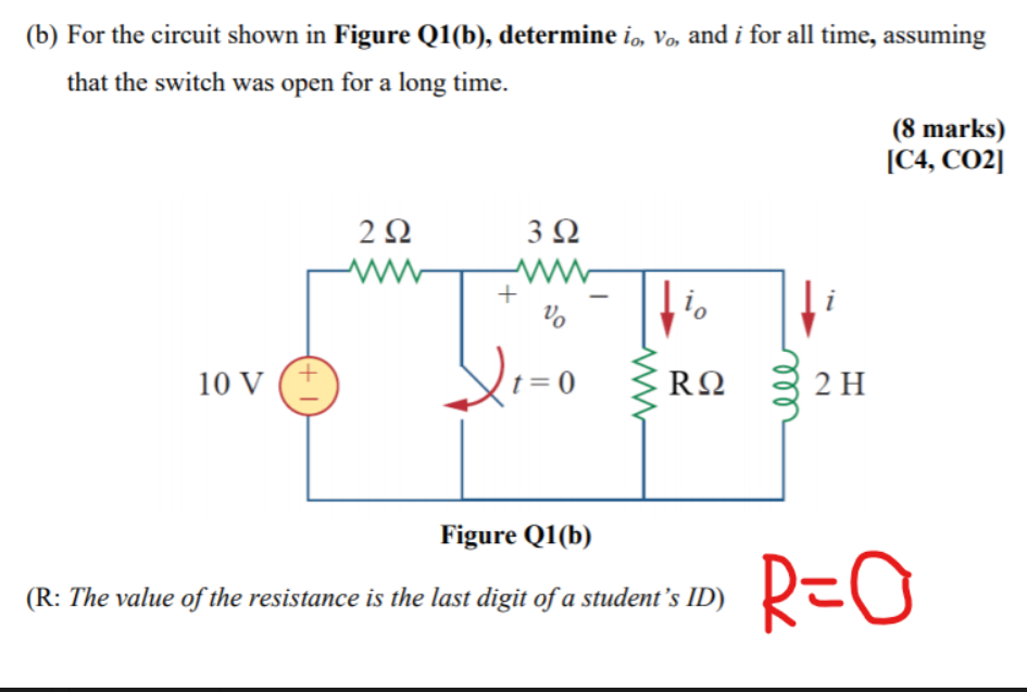 Solved (b) For the circuit shown in Figure Q1(b), determine | Chegg.com