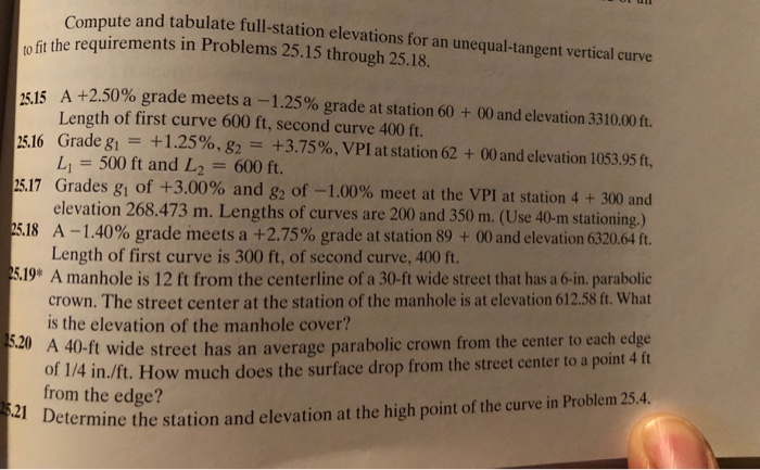 Compute And Tabulate Full station Elevations For An Unequal tangent Vertical Curve O Fit The Compute And Tabulate Full station Elevations For An Unequal tangent Vertical Curve O Fit The