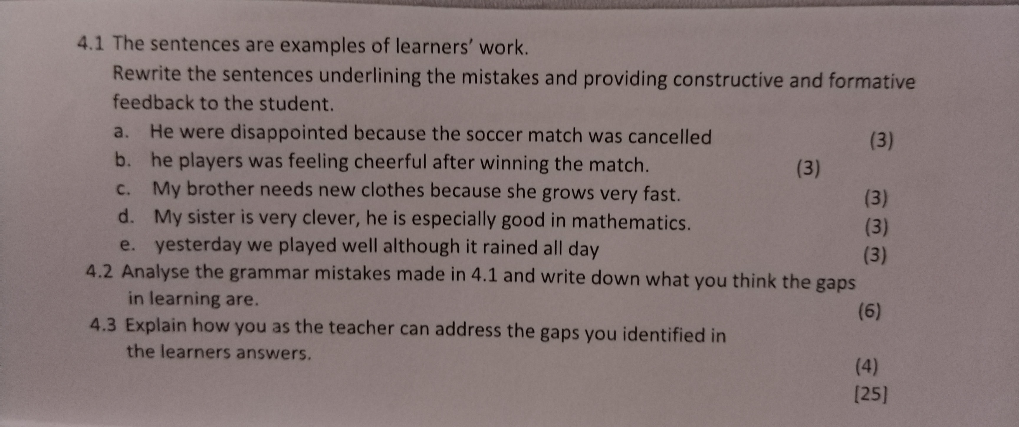 4.1 The sentences are examples of learners' work. | Chegg.com