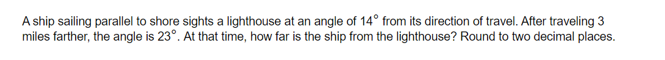 Solved A ship sailing parallel to shore sights a lighthouse | Chegg.com