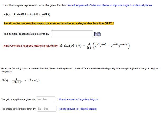 Solved Find the complex representation for the given | Chegg.com
