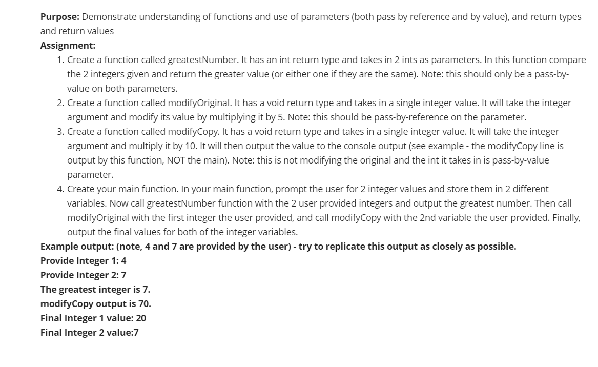 Solved Purpose: Demonstrate understanding of functions and | Chegg.com