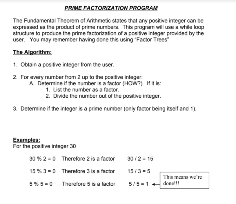 Solved PRIME FACTORIZATION PROGRAM The Fundamental Theorem | Chegg.com