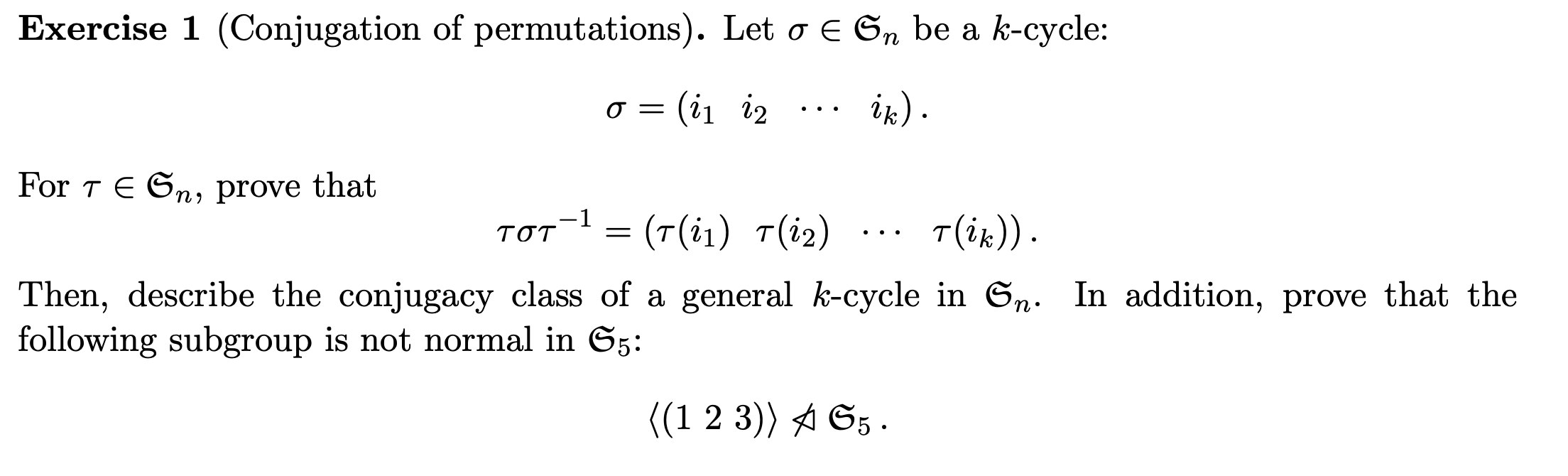 Solved Exercise 1 (Conjugation of permutations). Let o E Sn | Chegg.com