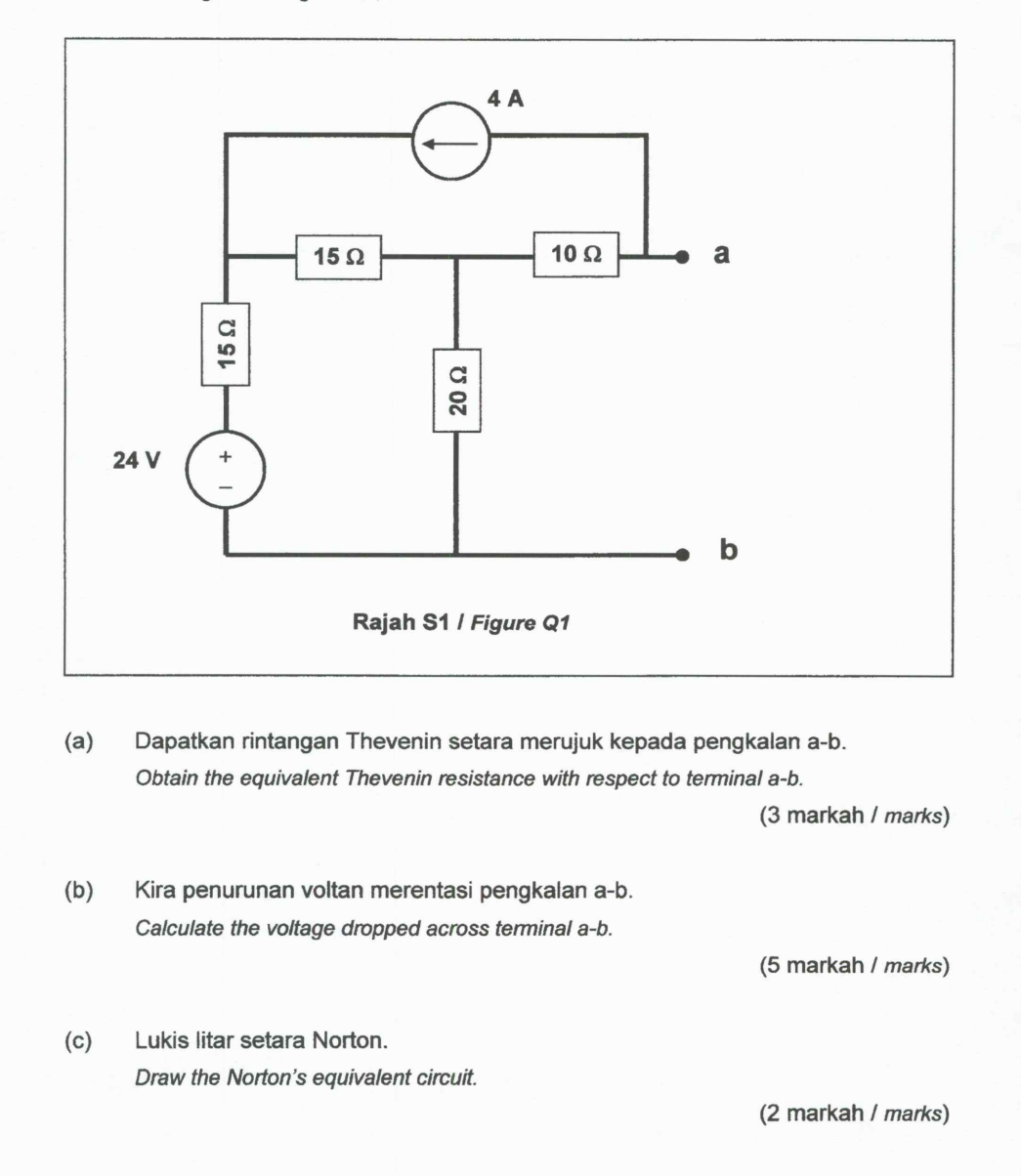 Rajah S1 / ﻿Figure Q1(a) ﻿Dapatkan rintangan Thevenin | Chegg.com