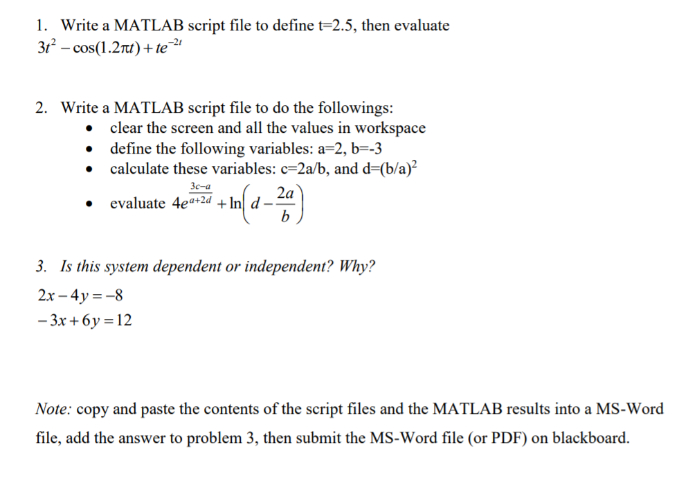 Solved 1 Write A Matlab Script File To Define T25 Then 3558