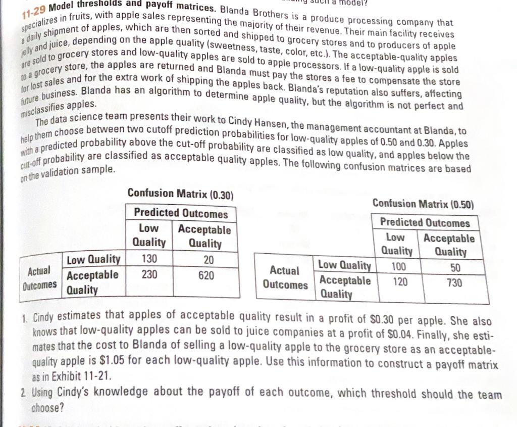model? 11-29 Model thresholds and payoff matrices. | Chegg.com