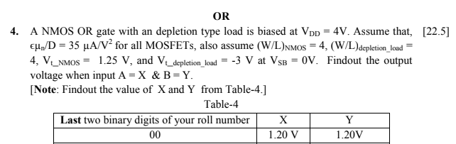 Solved = OR 4. A NMOS OR gate with an depletion type load is | Chegg.com